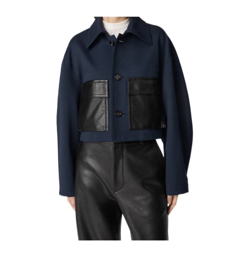 BOTTEGA VENETA Bottega Veneta Long Sleeved Buttoned Jacket with Leather Pockets
